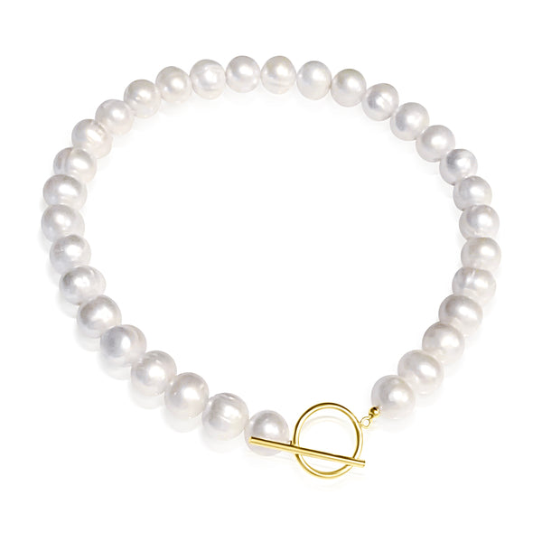 La Rotonde Large Round White Freshwater Pearl Toggle Collar Necklace - Jean Joaillerie